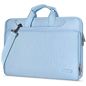 MOSISO 360 Protective Laptop Shoulder Bag Compatible with MacBook Air 15 inch M2 A2941 2023/Pro 16 inch M3 M2 M1 2023-2019, 15-15.6 inch Notebook,Matching Color Sleeve with Belt, Airy Blue