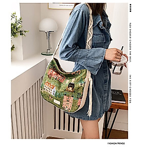 women aesthetic hippie cute tote bag canvas green shoulder bag small kawaii side crossbody bag satchel purse bags for school