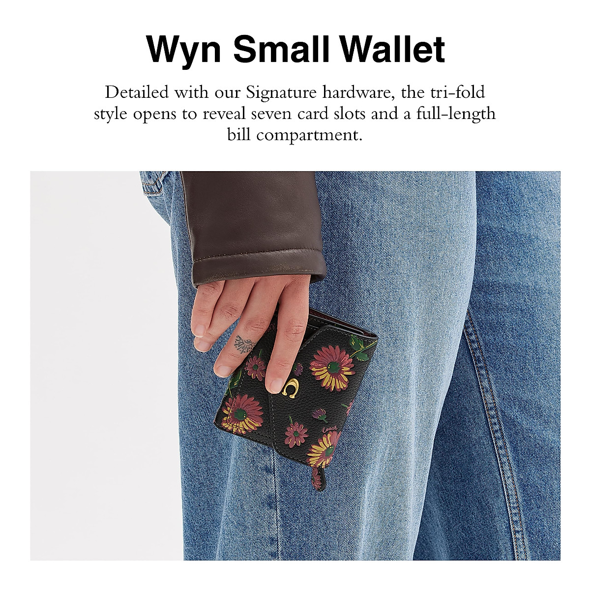 Coach Floral Printed Leather Wyn Small Wallet, Black Multi