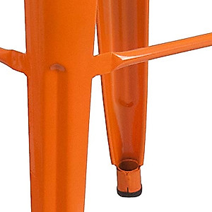EMMA + OLIVER Commercial Grade 30" H Backless Orange Metal Indoor-Outdoor Barstool, Square