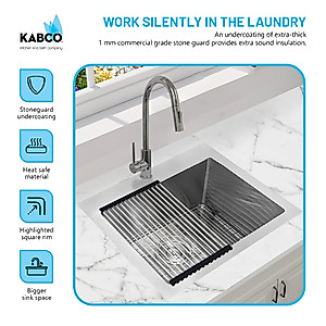 KABCO Single Bowl Undermount Stainless Steel Kitchen Sink, Rust Resistant Sound and Heatproof Laser Cut, Sink for Indoor or Outdoor Kitchens (Laundry Sinks)