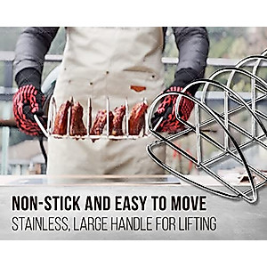 BBQ Rib Racks for Smoking, Classic Joe, BGE Grill Expander Rack Accessories - Optimizes Grilling Space, Standing Roast Rack Allows for more Even Cooking, Works with 18" or Larger Size Grill, Stainless