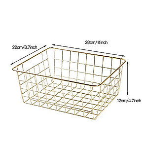 Fvstar 3pcs Wire Storage Baskets for Organizing,Pantry Organization Bins for Cabinets,Metal Basket for Kitchen,Laundry,Garage,Fridge,Bathroom Countertop Organizer (Small, Gold)
