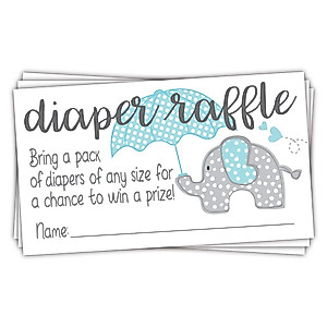 Blue Elephant Diaper Raffle Tickets (50 Count) - Boy Baby Shower Game