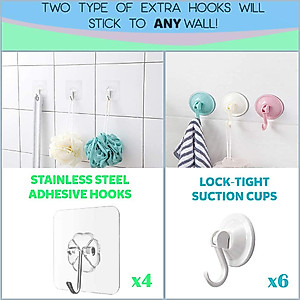 2 x Mesh Bath Toy Organizer + 6 Ultra Strong Hooks – The Perfect Bathtub Toy Holder & Bathroom or Shower Caddy – These Multi-use Net Bags Make Baby Bath Toy Storage Easy – For Kids & Toddlers