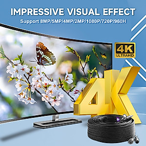 Anlink 4 Pack 100Ft/30M 4K 8MP 5MP All-in-One BNC Video Power Cable, BNC Extension Surveillance Camera Wires for CCTV Camera DVR Systems (8pcs BNC Connectors, 100pcs Cable Clips Included)