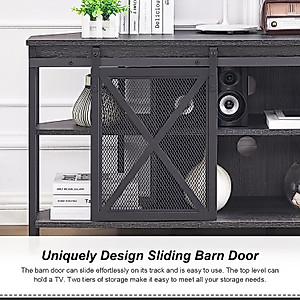 HOMISSUE Corner TV Stand for 55 Inch TV, Rustic Corner Entertainment Center with Storage, Industrial Media Console Table with Sliding Barn Door, Entertainment Center for Living Room, Grey