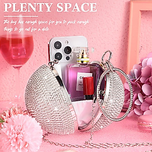 Disco Ball Round Purse for Women 4.72 Inch Silver Circle Crystal Clutch Rhinestone Evening Tassel Long Chain Handbag Wedding Engagement Party Decoration Disco Evening Party Gift Supplies