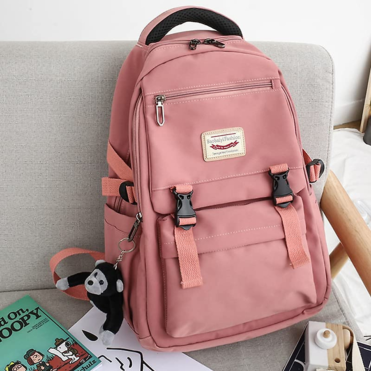 JARKJARD Cute Aesthetic Backpack for Girls Kawaii Backpack for School College Backpack Large Capacity Bookbags for Girls Women Students Casual Travel Daypacks(Pink)