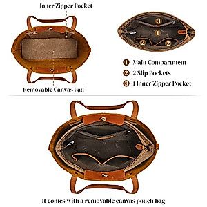 S-ZONE Women Genuine Leather Tote bags with Purse Organizer Shoulder Purses Vintage Handbags Top Handle Work (Red Brown)