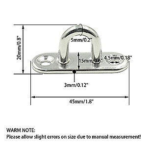 Hxchen M5 Eye Plate Marine Oval Buckle Fixed Plate Seat Rope Pull Ring Oval Door Buckle 304 Stainless Steel 1.8 Inch Length - (5 Pcs)