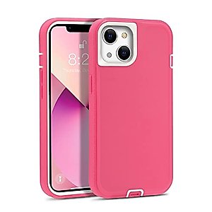 MAXCURY Designed for iPhone 13 Case para, Pink Shockproof Protective Phone Cases for Women, Drop Protection Heavy Duty Lightweight 2 in 1 Dual Layer Cover for Girls 6.1 Inch (Hot Pink/White)