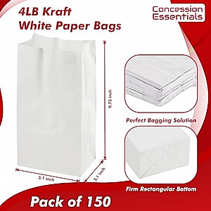 Concession Essentials 4lb White Paper Bags - Pack of 150ct. White Paper Lunch Bags. Great for Holiday Cookie Bags and Arts and Crafts., (CEwhite4lbPaperBag-150CT)