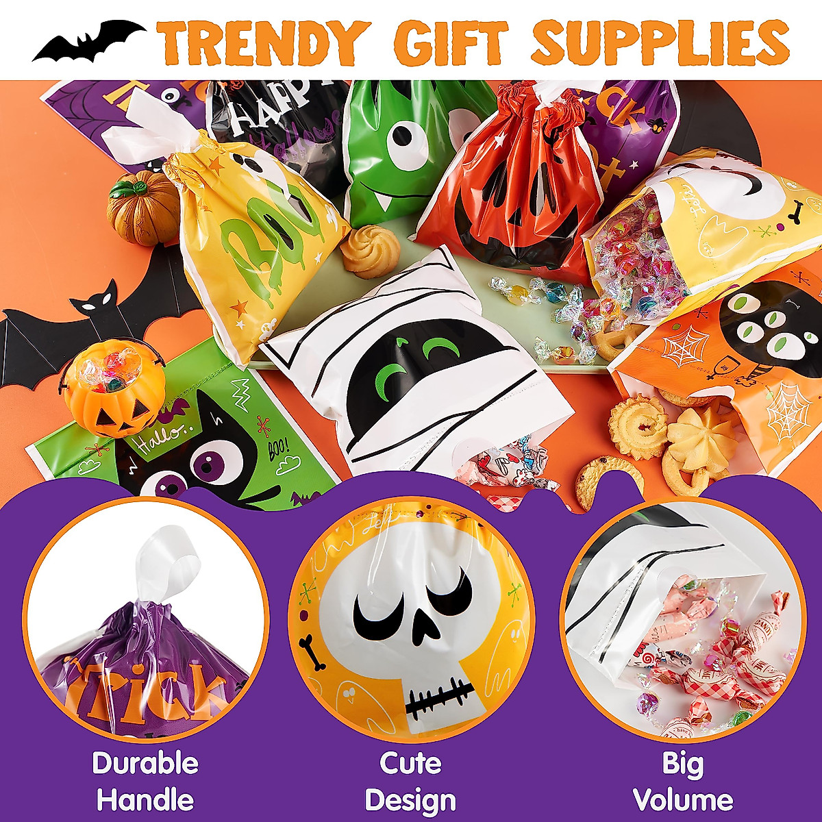JOYIN 108 Pcs Halloween Drawstring Treat Bags with 9 Character Designs, Mini Halloween Goodie Gift Bags, Trick or Treat Candy Bags for Halloween Party Favor