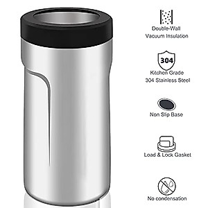 4-IN-1 Insulated Can Cooler with Lid - Newest Signice 12 Oz Stainless Steel Can Cooler Double Walled Vacuum Insulator for Skinny Tall Slim Can/Standard Regular Can/Beer Bottle (Aqua)