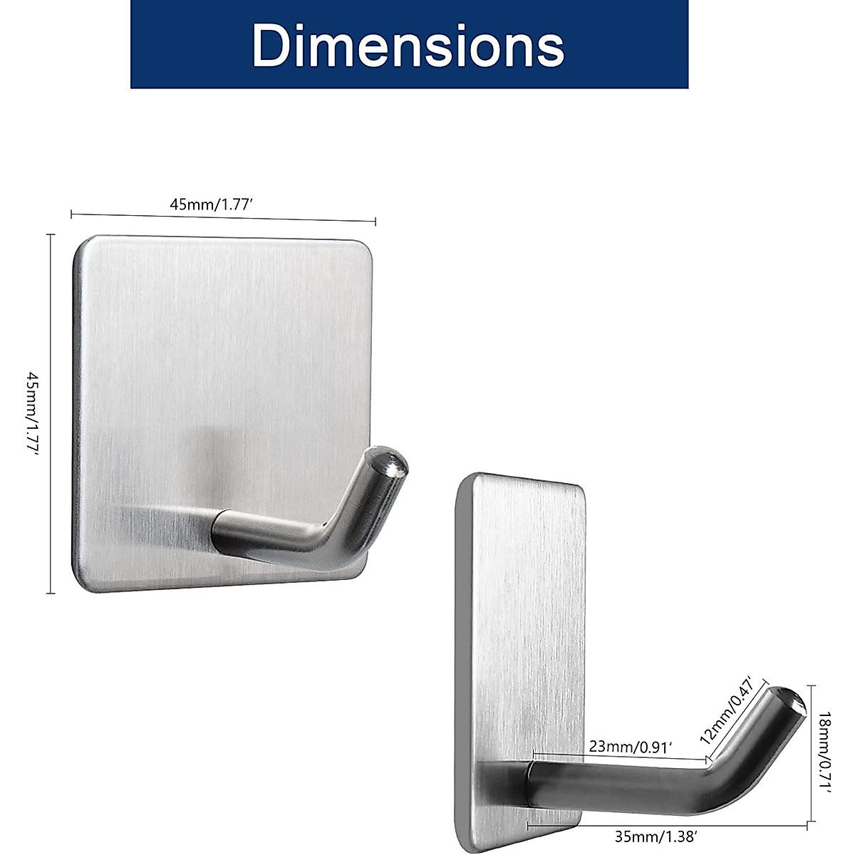 GOANDO 5 Pack Adhesive Hooks Heavy Duty Wall Hook Towel Hooks and Coat Hooks Stick on Cabinet Doors Stainless Steel Waterproof Self Adhesive Holders Kitchen