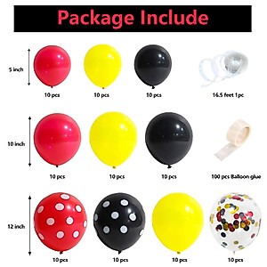 Mickey Mouse Balloons Garland Arch Kit, 100pcs Red Black Yellow Confetti Balloons for Cartoon Mouse Theme Birthday Party Supplies Decorations
