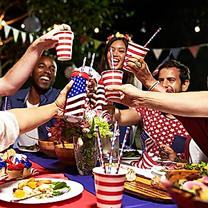 Whaline 200Pcs 4th of July Plaids Paper Straws Red Blue White Buffalo Plaids Disposable Paper Straws Patriotic Party Drinking Straws for Independence Day Memorial Day USA Themed Party Supply