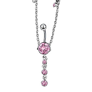 KunBead Piercing Navel Waist Chain Dangle Titanium Belly Button Rings Pink Crystal Body Jewelry