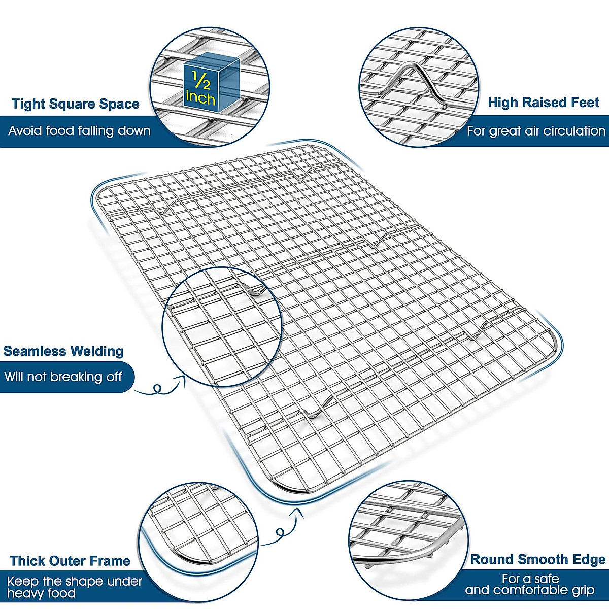 P&P CHEF Baking Rack Cooling Racks Set of 5, Stainless Steel Grid Cooking Roasting Rack for Home Kitchen Use, Oven & Dishwasher Safe, Healthy & Durable