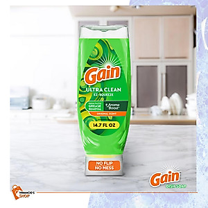 Gain EZ-Squeeze Dishwashing Liquid Dish Soap + Includes Venancio’sfridge Sticker and Cleaning Sponge (Original Scent 14.7 fl oz – Pack of 1)