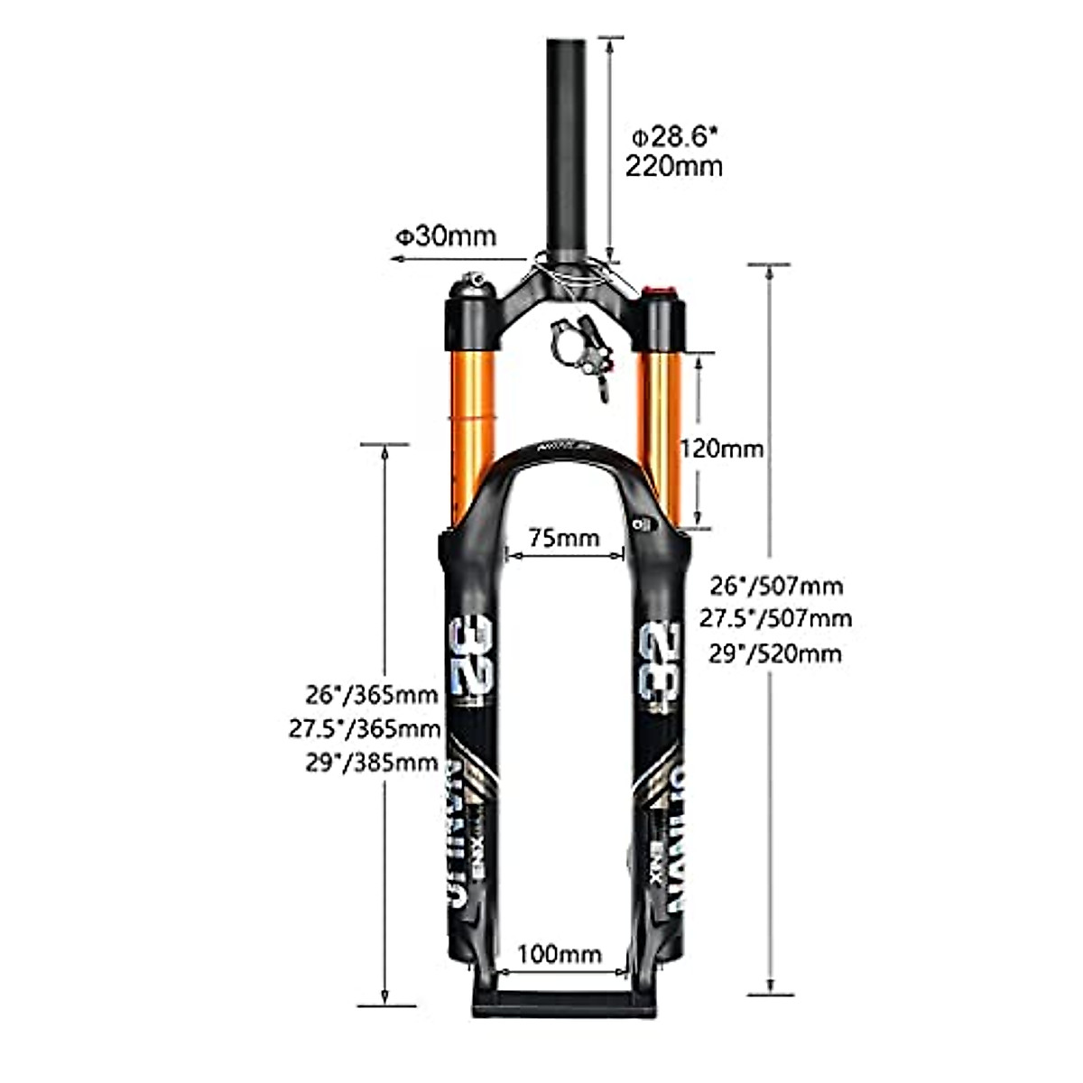 aiNPCde Mountain Bike Air Pressure Shock Absorber Front Fork, Accessories Magnesium Alloy 26/27.5/29 inch XC AM Bike Suspension Fork QR 9mm Travel 120mm (Color : Straight Remote-Lockout, Size : 29in