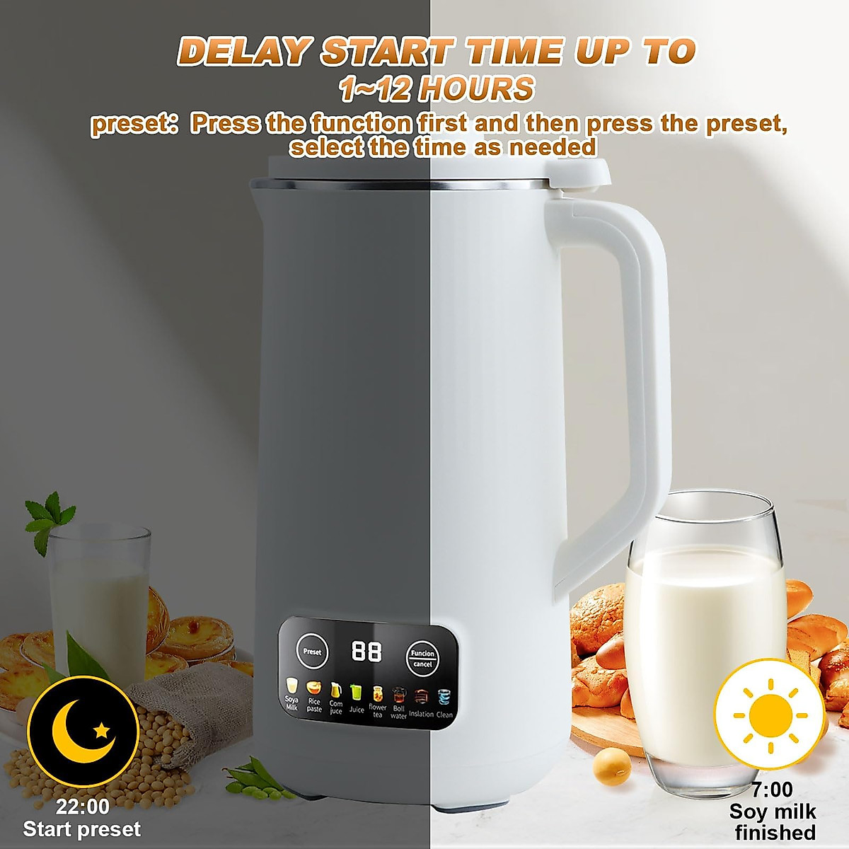 Yabound Nut Milk Maker, Automatic Soy Milk Maker, 20oz Nut Milk Maker Machine with Delay Start Keep Warm Self-Cleaning, Almond Milk Machin for Homemade Plant-Based Milk, Oat, Soy, Yogurt (White)