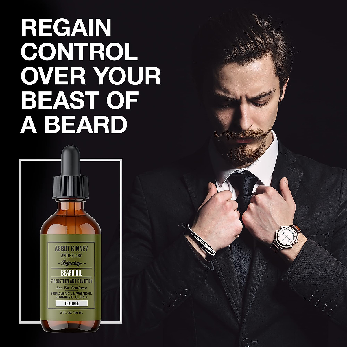 ABBOT KINNEY APOTHECARY Softening Beard Oil, Strengthens and Conditions Beards, Blend of Natural Oils, 2 oz (Tea Tree)