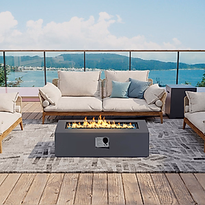 UPHA 42-Inch Outdoor Gas Fire Pit Table 50000 BTU Iron Rectangular Fire Pit for Outdoor Patio with Tank Cover Table, Metal Lid, Fire Glass, Rain Cover, Dark Grey