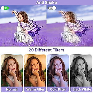 AUTPIRLF Digital Camera for Kids, 1080P Mini with Lanyard 44MP Point and Shoot Camera, Anti-Shake Vlogging 16X Zoom, Small Boys Girls Teens Students(Purple) (DC403)