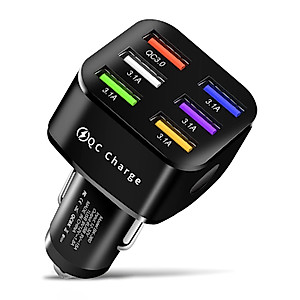 Amiss Car Charger Adapter, 6 USB Multi Port, Fast Charger, Include QC 3.0 and 5 Other Ports, Car Interior Accessories, Fit for iPhone 13/12/11/pro，Samsung Galaxy/Note S10/S9/S8 - Bright Black