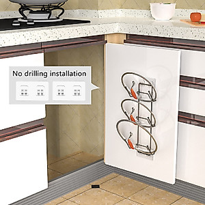 2 pack pot lid organizer rack for cabinet door/wall, no drilling adhesive wall/door mounted pot and pan lid holder, metal with powder coating, black