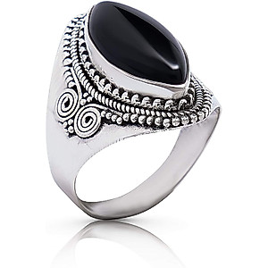 Koral Jewelry Black Onyx Vintage Gipsy Ring 925 Sterling Silver Boho Chic US Size 6 7 8 9 (9)
