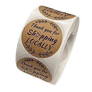 Thank You for Shopping Locally 1.5" Round Kraft Paper Stickers (Roll of 500)