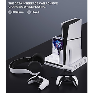 BGGUANG PS5 Slim Cooling Station，Charging Controller，Featuring Three Adjustable Cooling Fan，Compatible with Disc&Digital Editions,It's Playstation 5 Slim Ideal Accessories (grey)