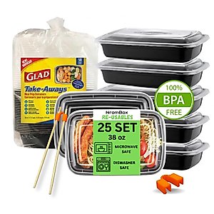 38oz 25pack Rectangular Food Container Pack of 25 | Meal Prep Containers w/t Lids, BPA Free, Stackable, Microwave/Dishwasher/Freezer Safe | Reusable Chopstick Helper Practice, Adult, Trainer