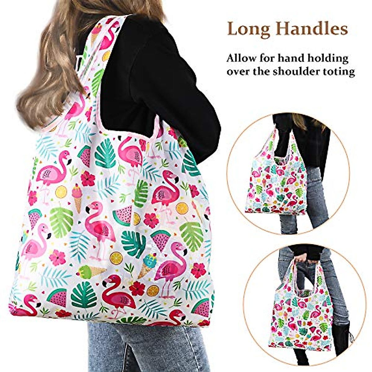 6 Pieces Reusable Grocery Bag with Storage Pouch, Washable Foldable Lightweight Durable Waterproof Shopping Bag Tote Grocery Bag (Fresh Pattern)