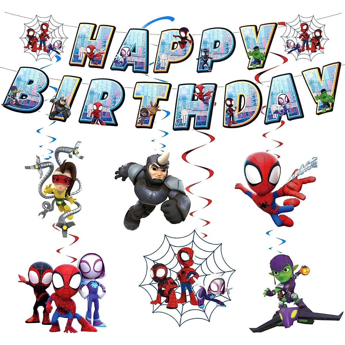Spidey Birthday Party Decorations Happy Birthday Banner And Hanging Swirls For Birthday Party Supplies Party Decor