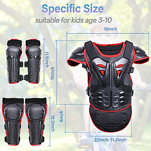 StarknightMT Upgraded Kids Motorcycle Armor Suit Teen Dirt Bike Gear Riding Protective Set for Cycling, Skateboarding, Skiing, Skating, Off-Road (Red)