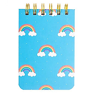 Graphique Rainbows Petite Journal - Pocket Journal with 200 Custom Interior Pages, Stylish Blue Cover with Rainbows and Polka Dots and Spiral Bound Top, 3.5" x 5.5"