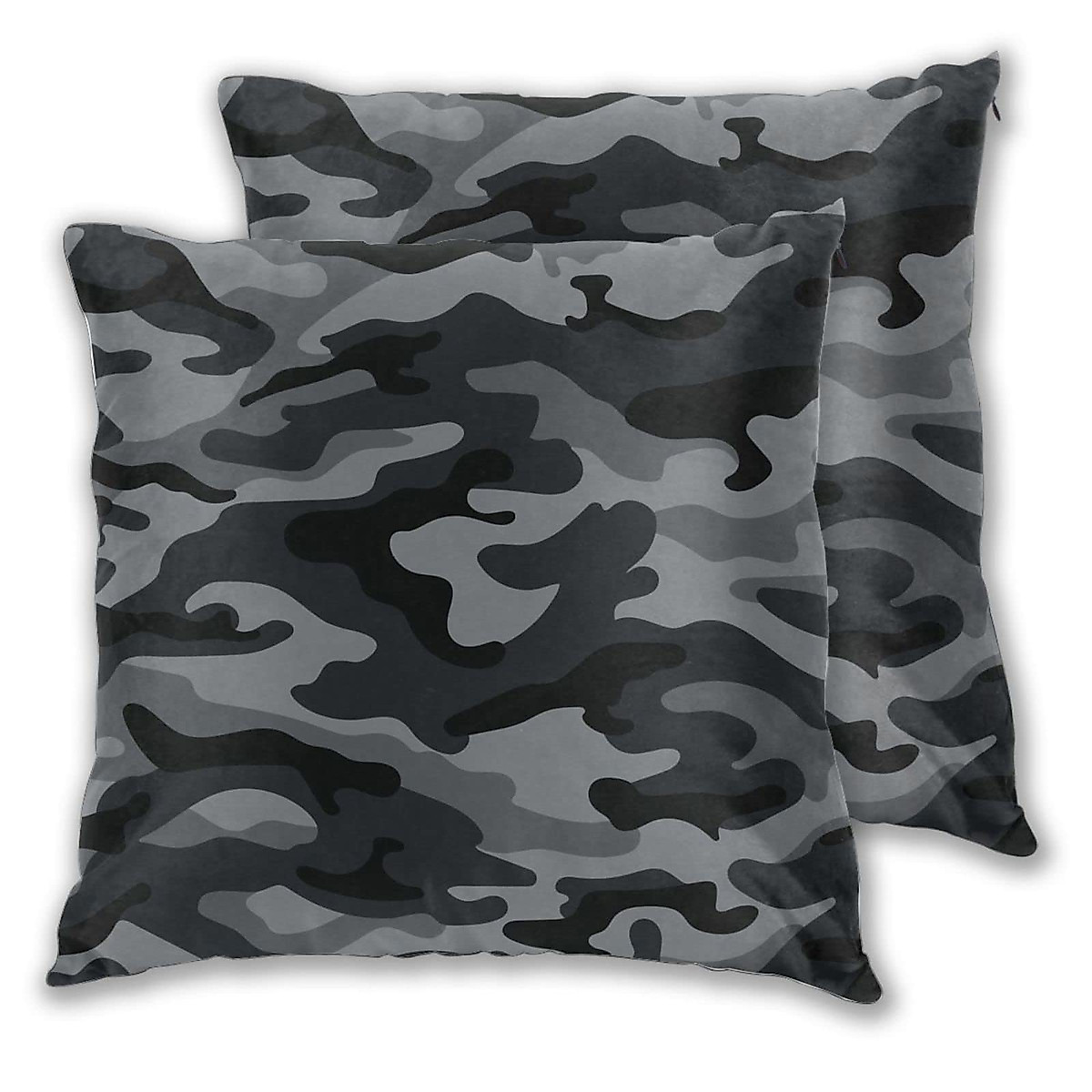 Fiokroo Army Camouflage Throw Pillow Covers Set of 2 Black and Grey Camo Pillow Cushion Cases Square Pillowcases for Sofa Bedroom Living Room Car, 18 X 18 Inch