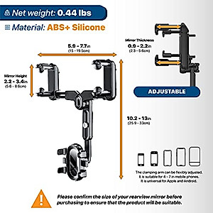 TSR HOME Rearview Mirror Phone Holder for Car, 360° Rotating Rear View Mirror Phone Mount, Multifunctional PhoneUniversal Car Phone Holder for All Smartphones