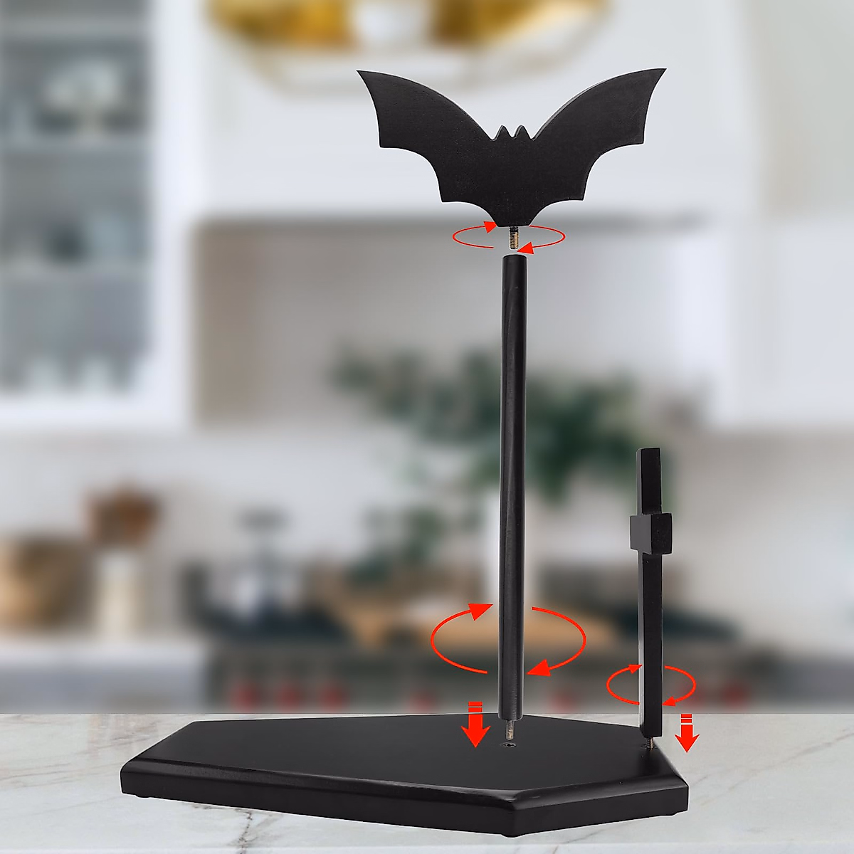 Bat Paper Towel Holder Countertop Large,Wooden Halloween Kitchen Paper Towels Holder Stand for Large Size Rolls,Black Halloween Decor Gothic Decor for Kitchen and Bathroom. (Bat)