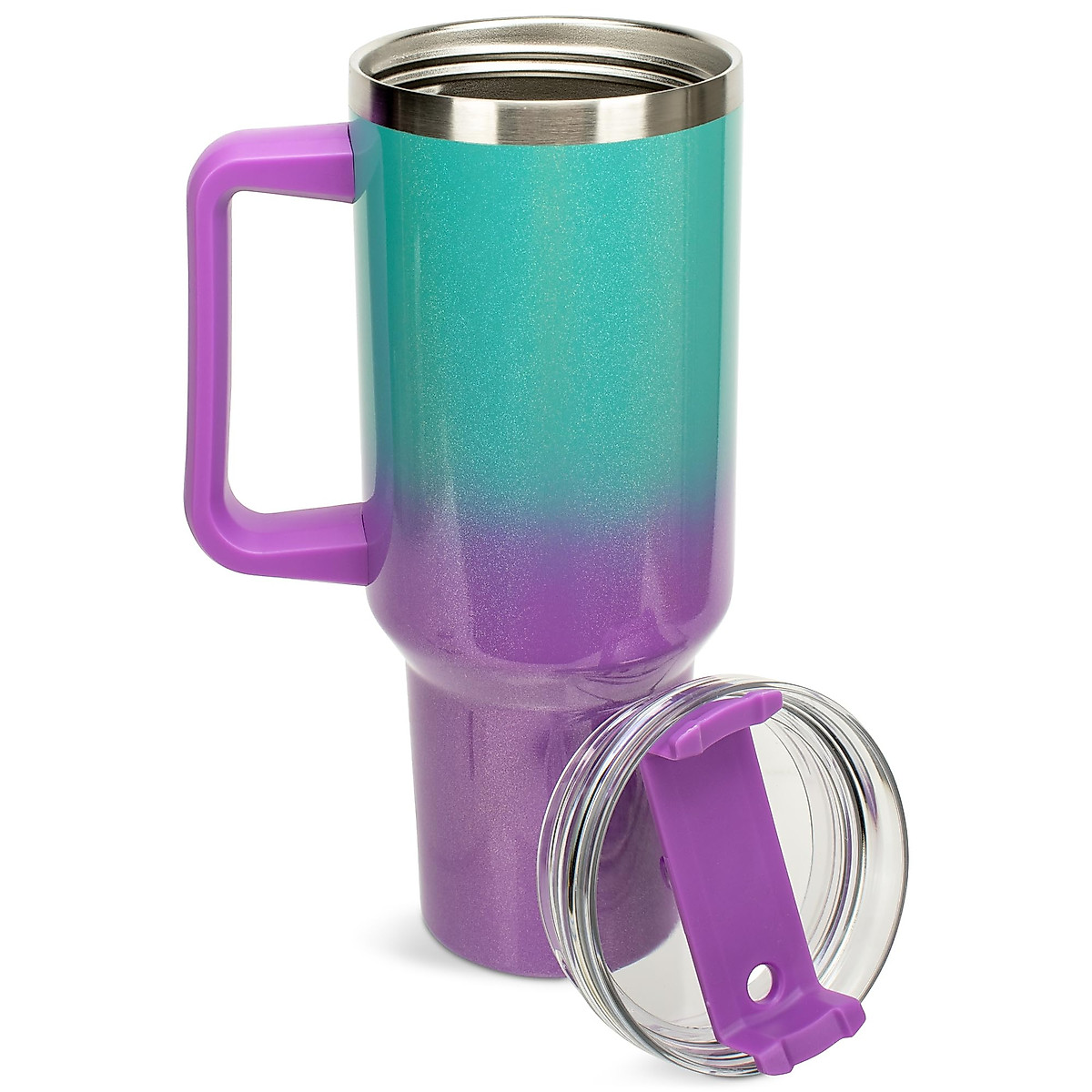 Elanze Designs Papa Bear Forest Trees Dad Grandpa 40 oz. Stainless Steel, Large Water Bottle Coffee Mug, Spill & Leak Resistant, Thermal Travel Tumbler with Handle, Lid & Straw, Teal/Purple