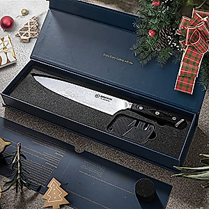 Brewin Kitchen Knife with Sharpener, Razor Sharp 8 Inch Chef Knife with Black Pakkawood Handle German High Carbon Stainless Steel Full Tang Professional Cooking Knives with Gift Box