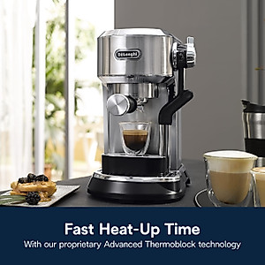 De'Longhi Dedica Maestro Plus Espresso Machine with Automatic Steam Wand for Latte, Cappuccino, Coffee, Stainless Steel, EC950M