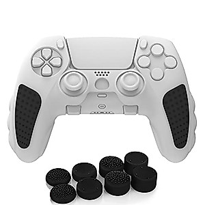 Anti-Slip Ergonomic Silicone Cover Case for ps5 Edge Controller, Soft Rubber Protector Skin for ps5 Edge Wireless Controller with Thumb Grip Caps (White)
