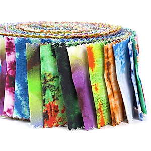 Soimoi 40Pcs Tie Dye Print Cotton Precut Fabrics for Quilting Craft Strips 2.5x42inches Jelly Roll - Multicolor