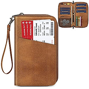 Fintie Family Passport Holder Wallet, RFID Blocking Travel Document Organizer Clutch Bag Credit Cards Case Cover for Women Men (Brown)