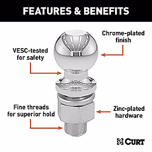 CURT 40030 Chrome Trailer Hitch Ball, 15,000 lbs, 2-5/16-Inch Diameter, 1-1/4 x 2-5/8-Inch Shank